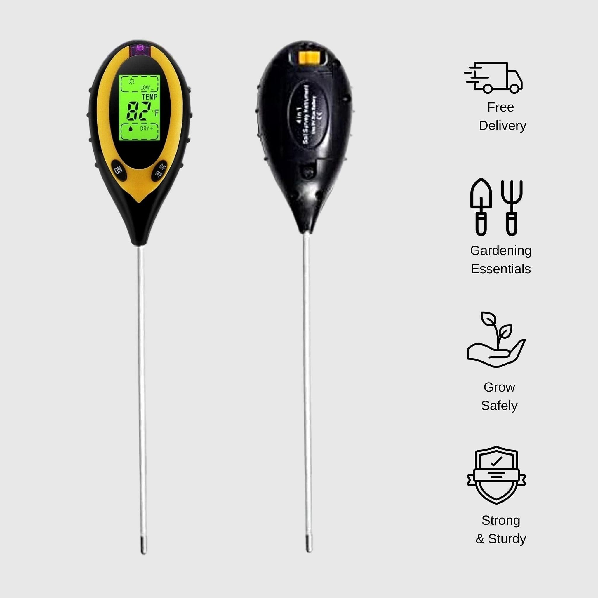 4 In 1 Digital Soil Meter - Light, pH, Temperature & Moisture Meter ...